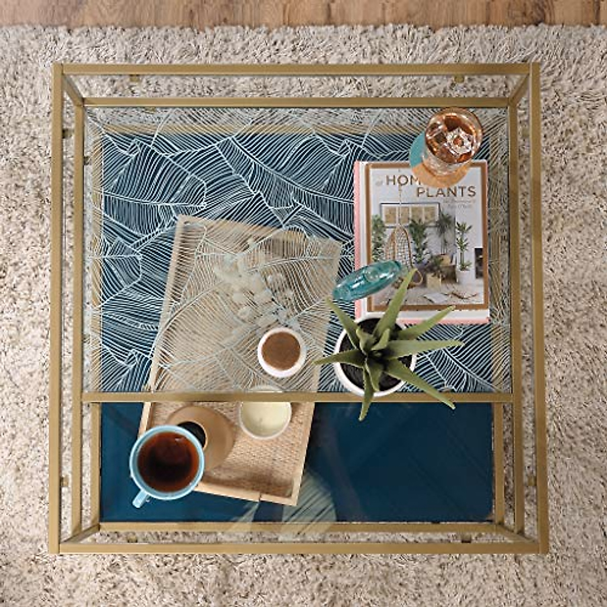 Sauder Coral Cape Coffee Table, L: 29.53" x W: 29.53" x H: 18.9", Satin Gold Finish