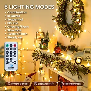 Globe String Lights, 100Led 59FT Fairy Lights Plug in 8 Modes with Remote Control Waterproof Outdoor Indoor String Lights, Fairy Lights for Bedroom, Garden, Party, Wedding, Warm White