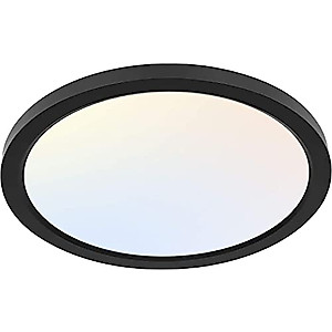 hykolity 13 Inch LED Round Flat Panel Light, 24W 2400lm 3000K/4000K/5000K CCT Selectable, Dimmable Edge-Lit Flush Mount LED Ceiling Light for Kitchen, Bedroom, Laundry and Closet Room, Black