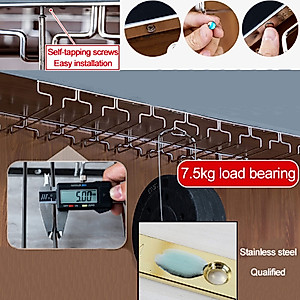 V3VOGUE Steel Under Cabinet Wine Glass Holder Rack, Stemware Holder, 3/4/5/6/7/8 Row Glasses Storage Hanger, Hanging Champagne Goblets Holders, with Screws (Row : 6Row, Size : Width: 28cm)