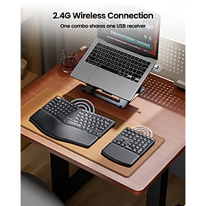 ProtoArc Wireless Ergonomic Keyboard, EK04 2.4GHz Wireless Ergo Keyboard with Separate Numeric Keypad, Split Design, Wrist Rest, Rechargeable, for Desktop, PC, Laptop