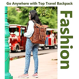 ANUENT Roll Top Leather Backpack for Men and Women Vintage Brown Large Laptop and Travel Bag Best Rucksack for Work, Adventure, and Business Leather Bookbag