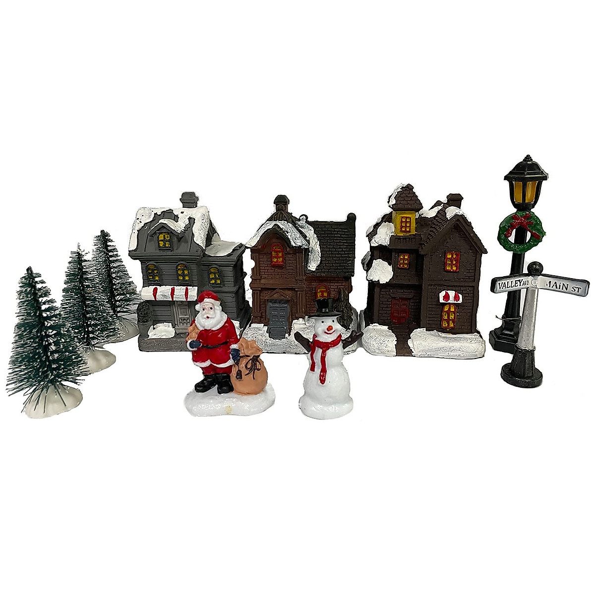 RTing YAN Xuan Mini Christmas Village Sets,Warm LED Lighted Christmas Village Houses with Figurines & Trees,Room Decor Gifts, Set/10