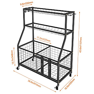 Uboway Sports Equipment Storage Rack: Garage Basketball Organizer for Ball Outdoor Cart