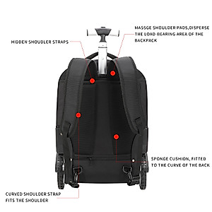 AOKING 18/20 Inch Large Wheeled Water Resistant Travel School Business Rolling Wheeled Backpack with Laptop Compartment Bag (20 inch, Black)