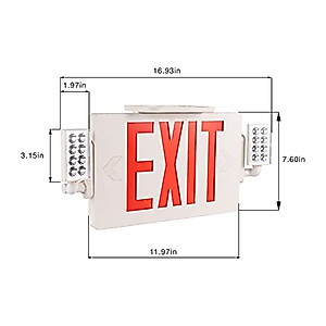 Gruenlich LED Combo Emergency EXIT Sign with 2 Adjustable Head Lights and Double Face, Back Up Batteries- US Standard Red Letter Emergency Exit Lighting, UL 924 Qualified, 120-277 Voltage, 4-Pack