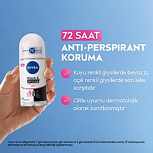 Nivea Invisible for Black & White Clear Roll-On Anti-Perspirant Deodorant 50 ml (Pack of 3)