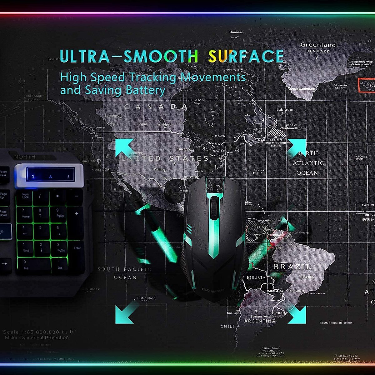 31.5"X12" Large Gaming Mouse Pad for Desk, RGB Mouse Pad with 11 Lighting Modes, Quality World Map Mouse Pad with Durable Strip Lighting, Waterproof LED Mouse Pad with Non-Slip Rubber Base