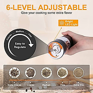 JUKAMO Automatic USB Electric Salt and Pepper Grinder Set, Rechargeable Salt and Pepper Shakers Light up Large Capacity SKY Grey