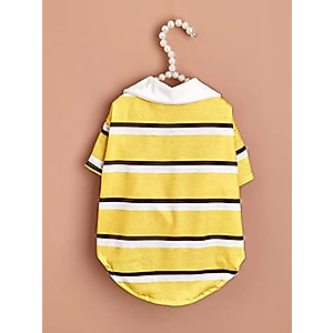 QWINEE Striped Dog Polo Shirt Puppy Clothes Dog Tee Shirt Stretchy Casual Pet Shirt for Small Medium and Large Cats Dogs Kitten Yellow L