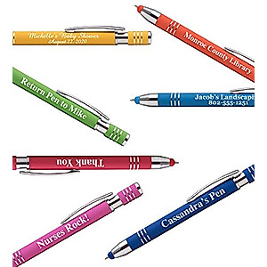 Express Pencils™ - Soft Touch Custom Pens with Stylus Personalized Metal Printed Name Pens - Black Ink - Imprinted Message of Choice - 12 pcs/pack (Assorted)