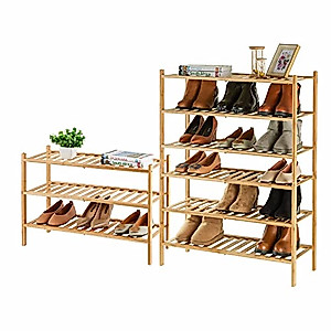 viewcare 9-Tier Bamboo Shoe Rack for Entryway, Stackable | Foldable | Natural, Free Standing Shoe Racks for Hallway Closet