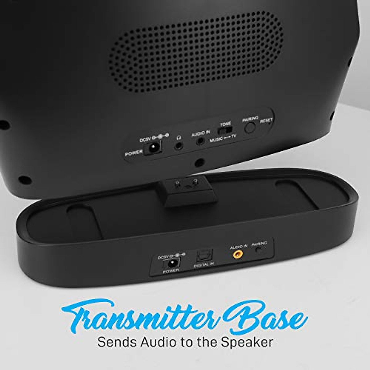 Pyle Wireless TV Listening Speaker - Hi-Fi Bedside Digital Assisted TV Amplifier for Hearing Impaired, Portable Speaker for Seniors w/Audio in, Optical in, Headphone Jack, Clock Display - PTVSP50BK