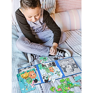 Vileafy Magnetic Puzzles for Kids Ages 4-8, 3 in 1 Wooden Dinosaur Puzzles Book for Boys Girls, Preschool Educational Learning Toys and Travel Games Toys (Dinosaur 25P+30P+42P)