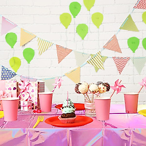 Whaline 6Pcs 108 x 54 Inch Iridescent Pink Plastic Tablecloths Shiny Rainbow Rectangle Disposable Table Covers Holographic Foil Table Cloth for Birthday Wedding Bridal Shower