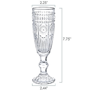 Kingrol 6 Pack 5 Ounces Glass Champagne Flutes, Vintage Sparkling Wine Glasses for Champagne, Cava, Prosecco