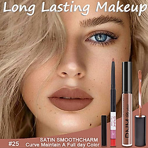 evpct 2Pcs Medium Brown Beige Lip Liner and Matte Lipstick Makeup Sets Vegan Lipstick Lip Liner and Gloss Set Long Lasting Waterproof labiales mate 24 horas originales matte larga duracion 24 25#