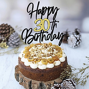 Black and gold happy 30th birthday cake Topper,Flash 30th birthday party cake decorations,happy birthday cake decoration 30th birthday party decoration gift plugin (30-1)