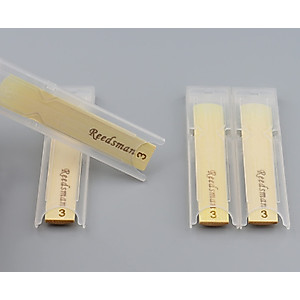 Reedsman Traditional Bb Clarinet Reeds, Includes 10 Plus 2 Total 12 Pack Reeds With Individual Reed Holders and One Mini Harmonica. (Strength 3.0)