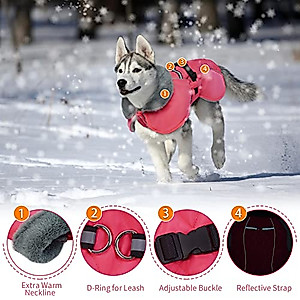 Lelepet Dog Winter Jacket, Reflective Dog Winter Coat with Adjustable Buckle & D-Ring Windproof Warm Dog Padded Coat for Cold Weather Fleece Turtleneck Dog Vest Pet Apparel for Small Medium Large Dogs