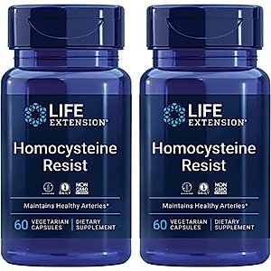 Life Extension Homocysteine Resist - 60 Vegetarian Capsules (Pack of 2) Vitamin B2, B6 & B12 + Folate - Once-Daily, Non-GMO, Gluten-Free