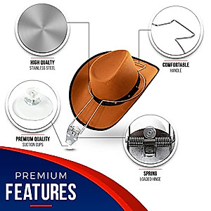 OTASU Cowboy Hat Holder - Hat Rack Clip for Western Hats - For Cars, Trucks and Vans - Complete with Suction Cups, CH001