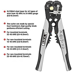 AIRAJ PRO Self Adjusting Wire Stripper,3 in 1 Heavy Duty Wire Cutter Stripper Crimper Tool,Universal Wire Stripping Cutting for 10-24 AWG Wire Cutter for Electrical Cable Cutting,Crimping Tool
