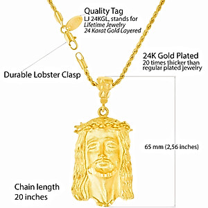 LIFETIME JEWELRY Face of Christ Pendant Necklace for Women & Men 24k Real Gold Plated