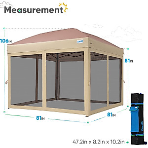 Quictent 6.6’x6.6’ Pop up Canopy Tent with Netting, Instant Setup Screen House Room Tent Screened- 4 Magnetic Doors, Waterproof (Khaki)