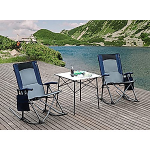 PORTAL Folding Rocking Chair, Oversized Camping Rocker Outdoor with High Back Hard Armrest, Support 300lbs (Blue)