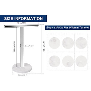 NearMoon T-Shape Hand Towel Holder-Bathroom Towel Rack-Stand with Balanced Base Towel Bar for Bathroom Kitchen Vanity Countertop, Modern Stand Towel Ring with Marble Base (16 Inch, Chrome)