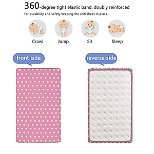 Polka Dot Themed Fitted Mini Crib Sheets,Portable Mini Crib Sheets Soft & Stretchy Fitted Crib Sheet-Baby Sheet for Boys Girls,24“ x38“,Mustard Pale Fuchsia