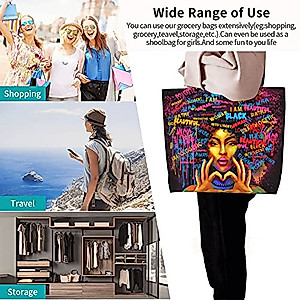 EZYES Black Girl Tote Bag African American Women Shoulder Handbag For School Work Daily Use Lightweight Durable