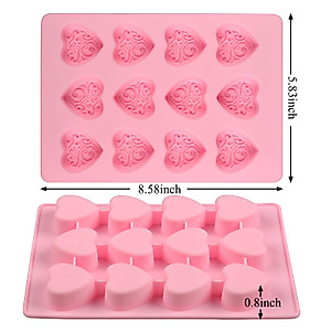 Fimary Heart-Shaped Chocolate Molds Silicone - Set of 2 Non-Stick Candy Heart Molds Silicone, Food Grade Silicone Heart Molds for Baking, Candy, Gummy, Jelly - Pink