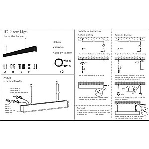 4ft LED Linear Light Fixtures Architectural Suspended Light with Plug, 4FT 45W Black Finish 0-10V Dimmable Office Lighting Fixture for Residential and Commercial Places, 4800lm, ETL 100-277V