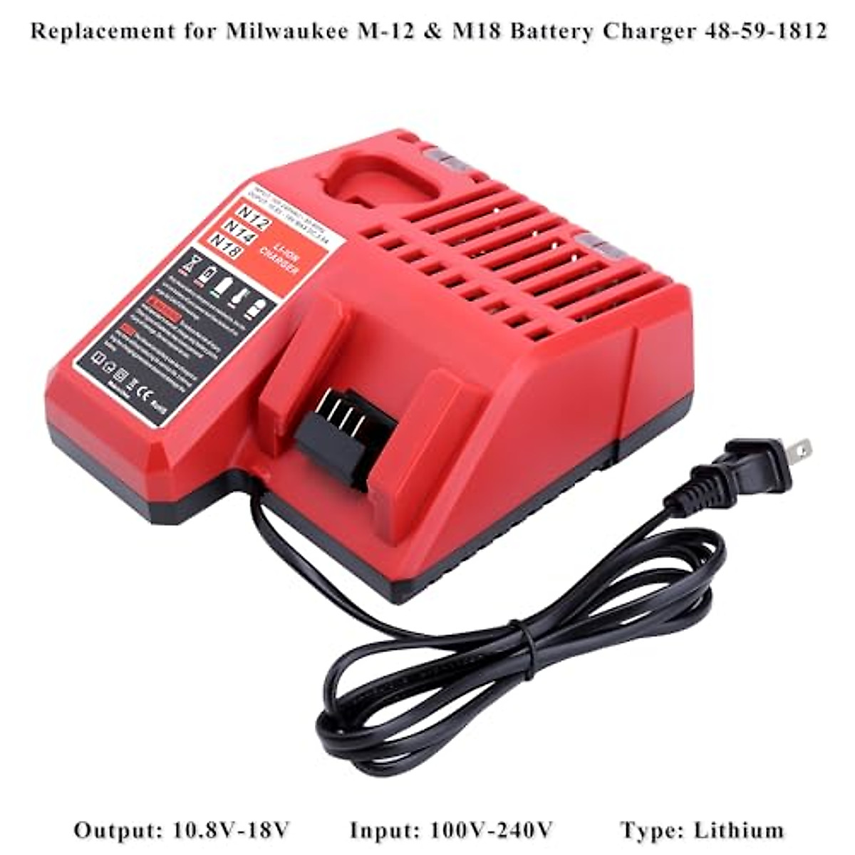 Elefly Replacement for Milwaukee M-12 M18 Battery Charger 48-59-1812, Compatible with Milwaukee 12V-18V M18 Battery 48-11-1852 48-11-1850 M-12 48-11-2460 48-11-2411
