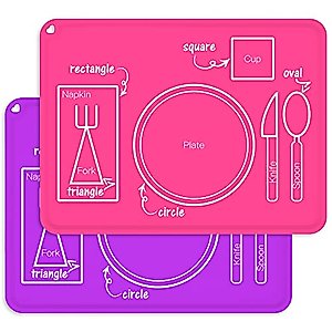 Kids Silicone Placemats, Baby Montessori Placemats for Kids Toddler Children Reusable Non-Slip Table Setting Mats for Restaurant (Purple/Rose Red)