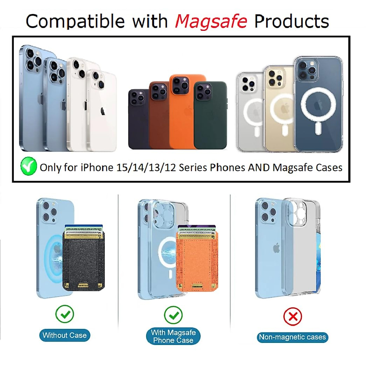 Tahamus Hold 1 to 7 Cards, Strong Magnetic Wallet Leather Card Holder for iPhone 14 13 12 Series, Compatible with Magsafe Wallet And Cases, (Black)