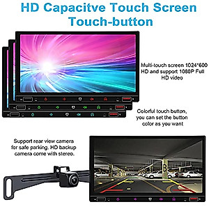 YUANTING Newst Double Din Car Stereo with Voice Control Carplay and Android Auto,7 Inch Capacitive HD Touchscreen,Bluetooth，Mirror Link, Subwoofer，Waterproof Backup Camera/SWC/AM/FM/2USB