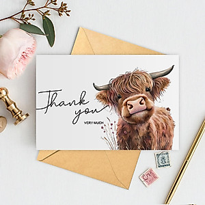 HiABNRT 50 Pack Highland Cow Thank You Cards with Envelopes, 4x6 In Farm Design Greeting Cards Sympathy Cards Bulk for Wedding, Baby & Bridal Shower- with Stickers