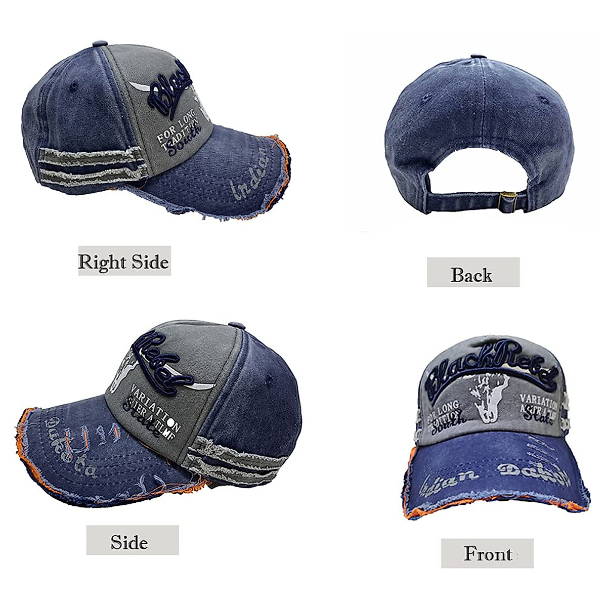 LONGTEN Vintage Baseball Cap Denim Cotton Frayed Edge Sunhat Adjustable Unisex