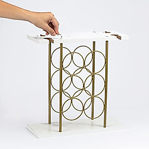 LAPEPI Wine Rack with Glass Holder, Gold Frame,Countertop Wooden Wine Rack,Holds 6 Bottles and 4 Glasses freestanding Floor, Decorative Wine Storage Rack