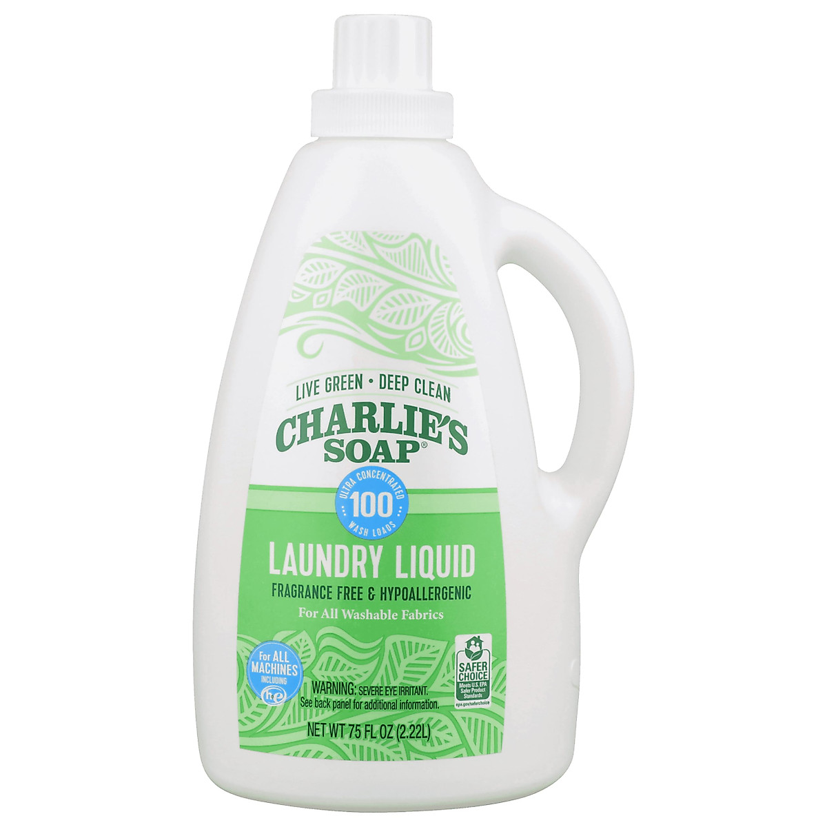 Charlie’s Soap Laundry Liquid (100 Loads, 1 Pack) 75.0 Fl Oz Natural Deep Cleaning Hypoallergenic Laundry Detergent – Eco-Friendly, Safe and Effective
