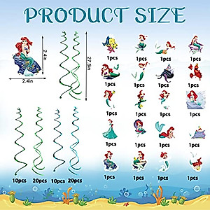 30PCS Little Mermaid Ariel Hanging Swirls, Cartoon Mermaid Ariel Whirls Glitter Foil Ceiling Swirls Streamers Decorations, Little Mermaid Ariel Themed Party Supplies Favors for Boys and Girls Birthday Party Decorations