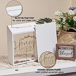 Defined Deco Honey Moon Fund Box Gift Card Box Wood Wedding Card Box Picture Box Shadow Box for Wedding Decor Wedding Decorations for Reception with Wood Sign SET OF 2 (11.5 x 9.25x 3.25IN)