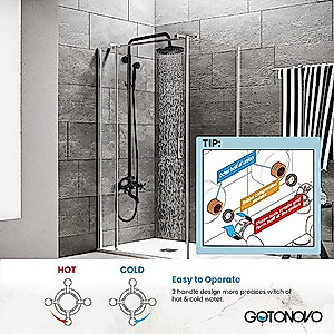 gotonovo Matte Black Wall Mounted Bathroom Rainfall Shower Faucet System Set Mixer 8-Inch Round Head Double Cross Handles Bathroom Bathtub Hand Spray Tub Spout Bathroom Fixtures