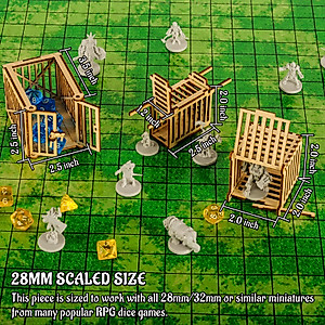 DND Dungeon Prison Cage Miniatures Set of 3 Wood Dice Jails 28mm Fantasy Terrain for Dungeons & Dragons, Warhammer, Pathfinder and Tabletop RPG