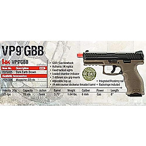 HK Heckler & Koch VP9 GBB Blowback 6mm BB Pistol Airsoft Gun, FDE