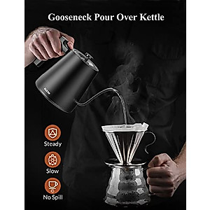 KLEAH Gooseneck Electric Kettle for Coffee Tea Brewing, 0.8L Pour Over Kettle, Keep Warm for 2H Stainless Steel Kettle Auto Shutoff Boil-Dry Protection Digital Display Black for Gift