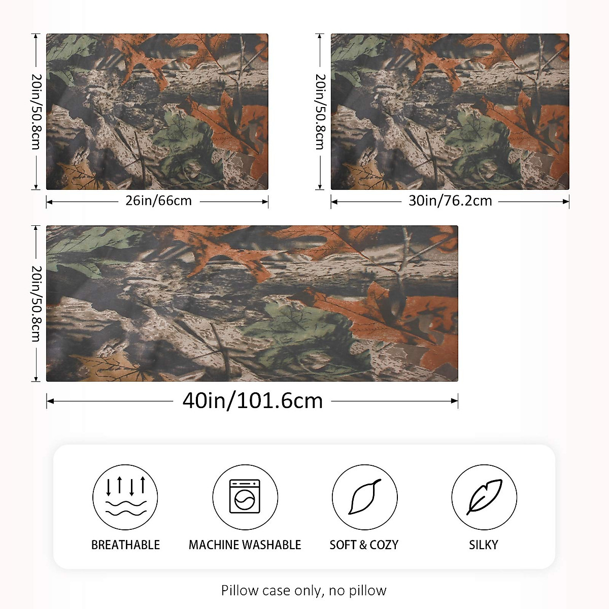 AUUXVA Satin Pillowcase for Hair and Skin Forest Tree Camouflage Pillow Cases Soft Pillow Cover Polyeaster Pillowcases with Envelope Closure Standard Size 20x26in